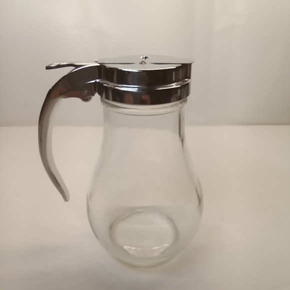 Dripcut | Dining | Vtg Dripcut Clear Glass Chrome Syrup Pitcher ...